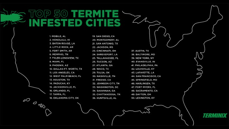 Terminix Releases List of Top 50 Termite Cities - Pest Control Technology